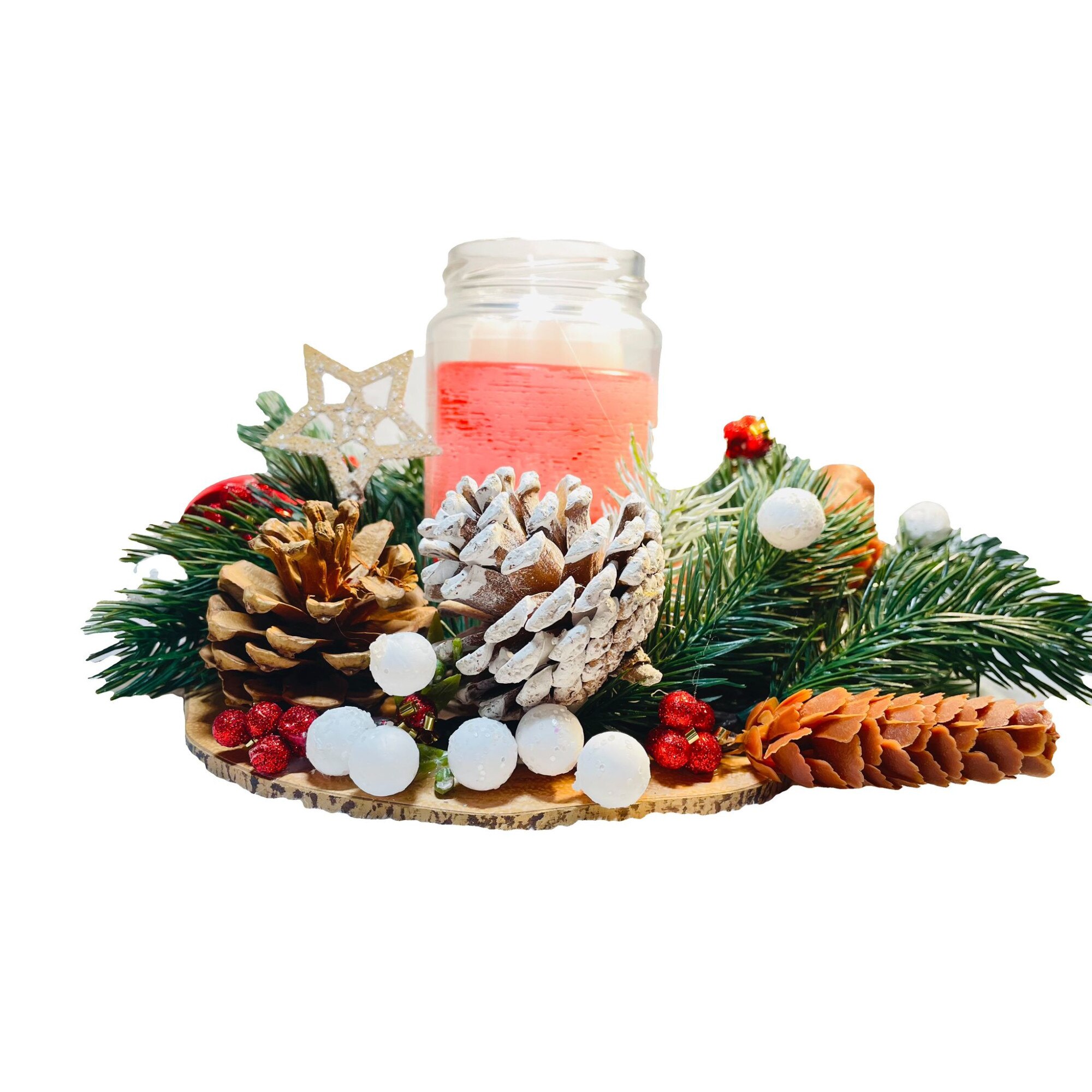 Decoratiune Craciun pentru masa, cu lumnare din ceara naturala si ...