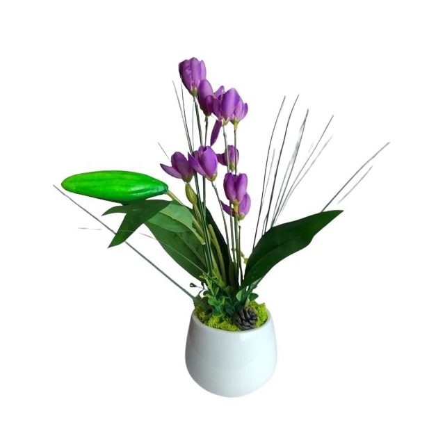 Decoratiune cu licheni naturali, crin artificial si flori mov in ...