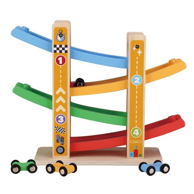 Jucarie Educativa din Lemn, Pista de Curse cu 4 Masini Colorate, 2 ani+ ...