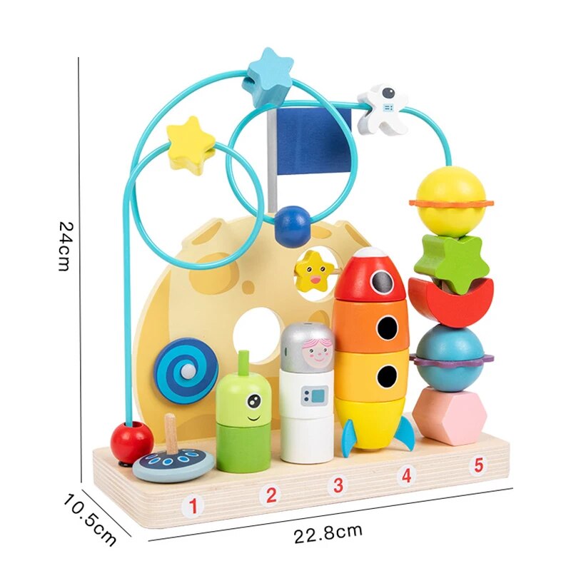 Joc din lemn de stivuit, 2 in 1, Cosmos, cu activitati Montessori ...