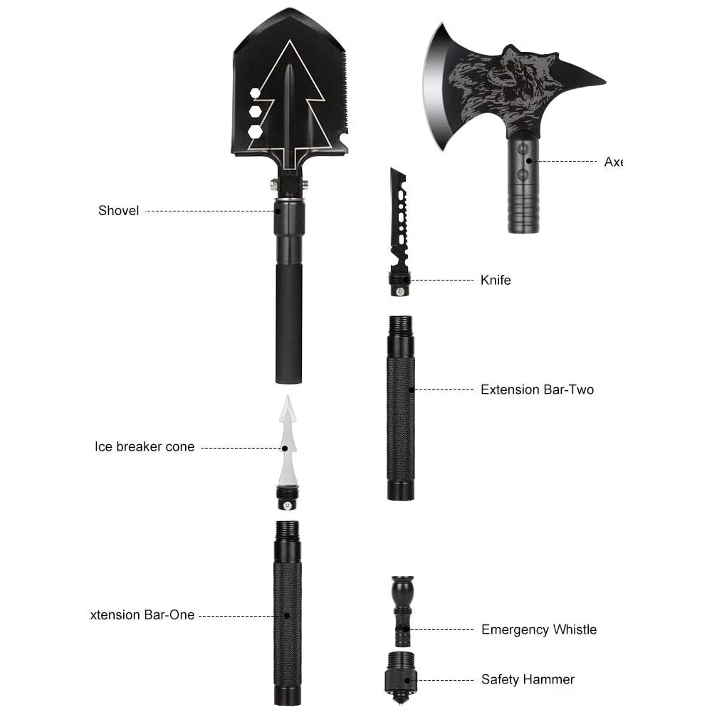 Set, lopata pliabila, topor, portabil, unelte multifunctionale, negru ...