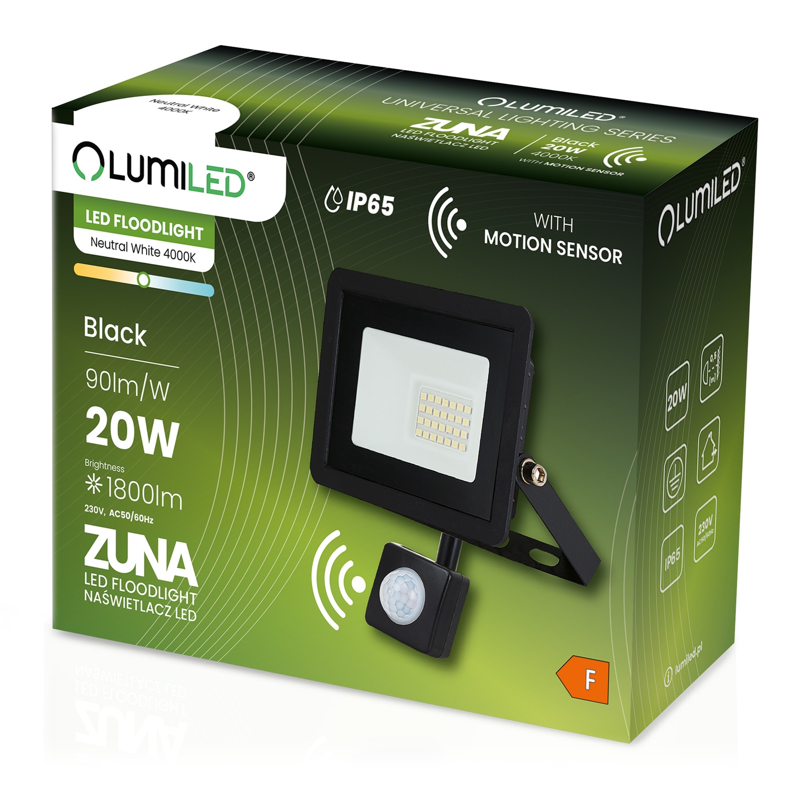 Proiector LED cu senzor de miscare, Lumiled, 20 W, Negru - eMAG.ro