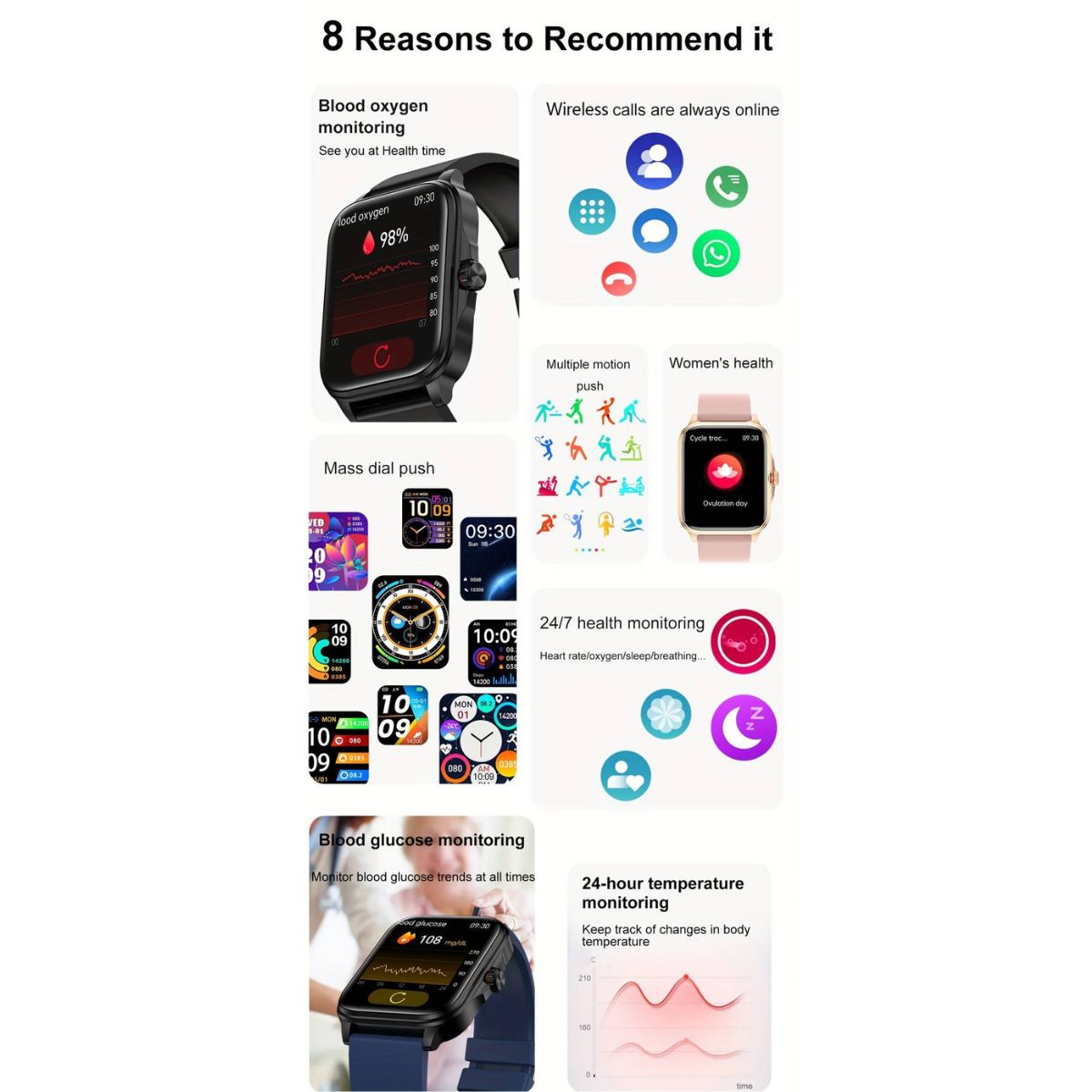 Ceas Smartwatch model T90, masurare glicemie, tensiune arteriala, nivel ...