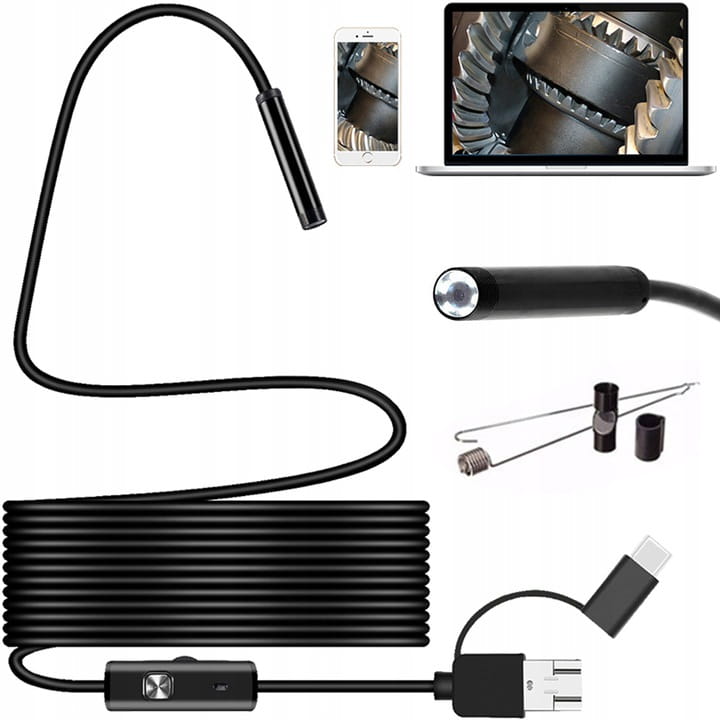 Set camera de inspectie endoscopica, XYZ, USB, LED, 3.5m, Negru - eMAG.ro