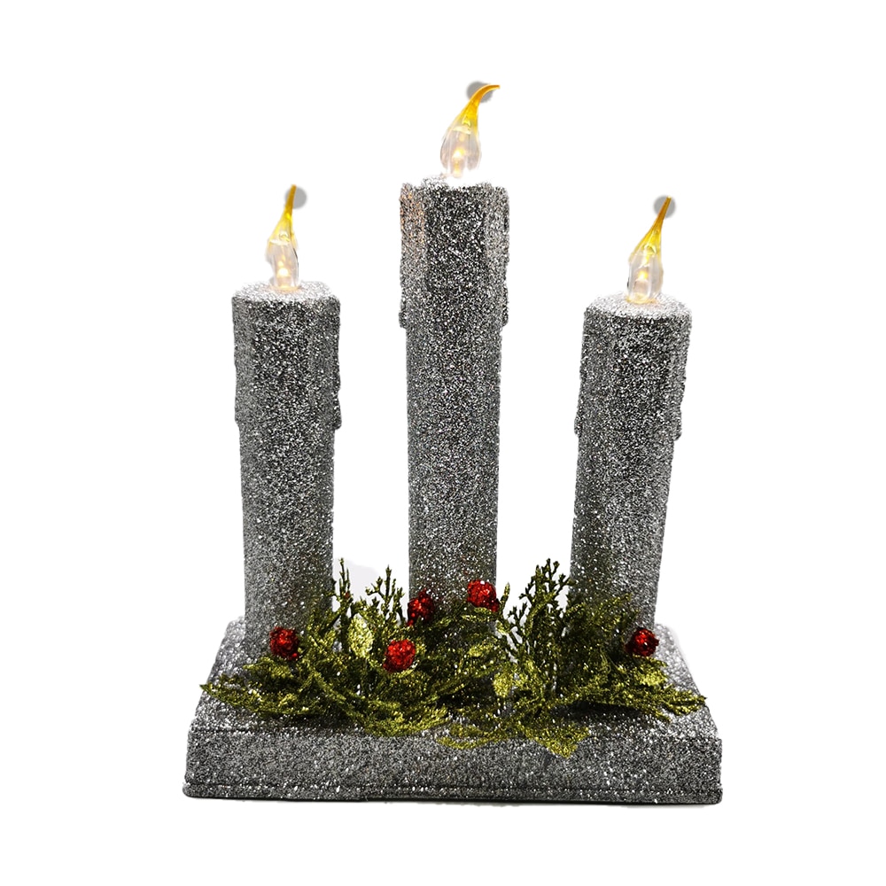 Decoratiune Luminoasa cu Led, 3 Lumanari Argintii in Linie, ornate la ...