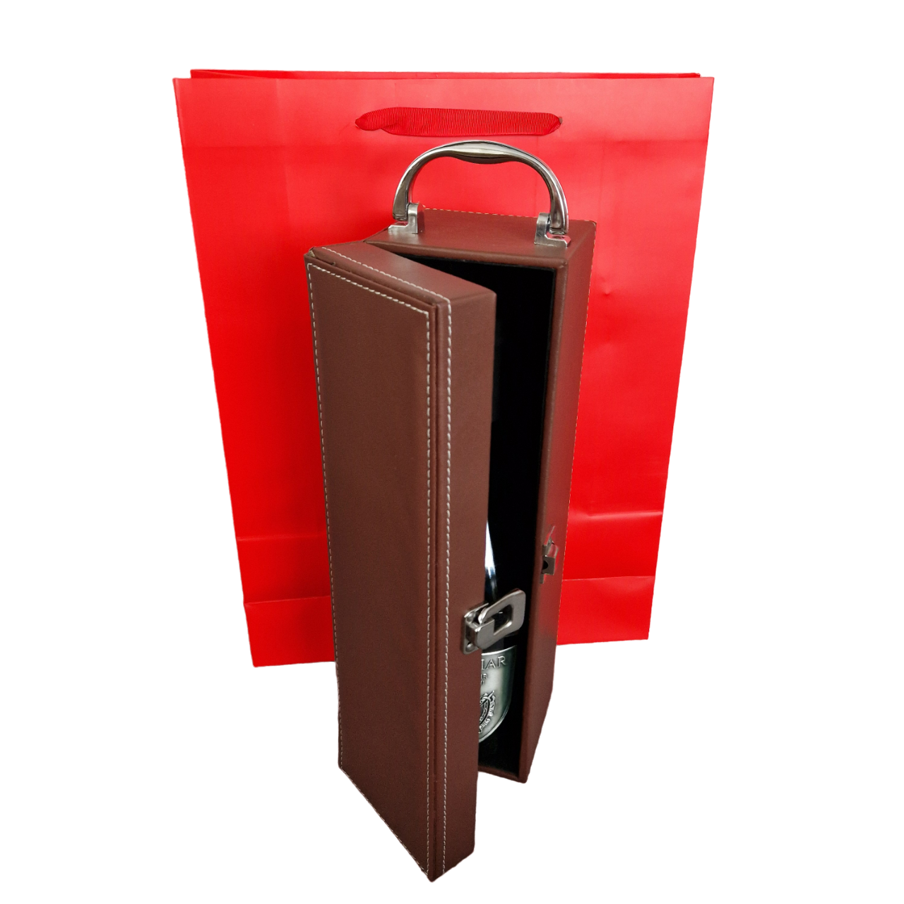 Set cadou pentru barbati, cutie de vin cu 4 accesorii, maro, Vin Rosu ...