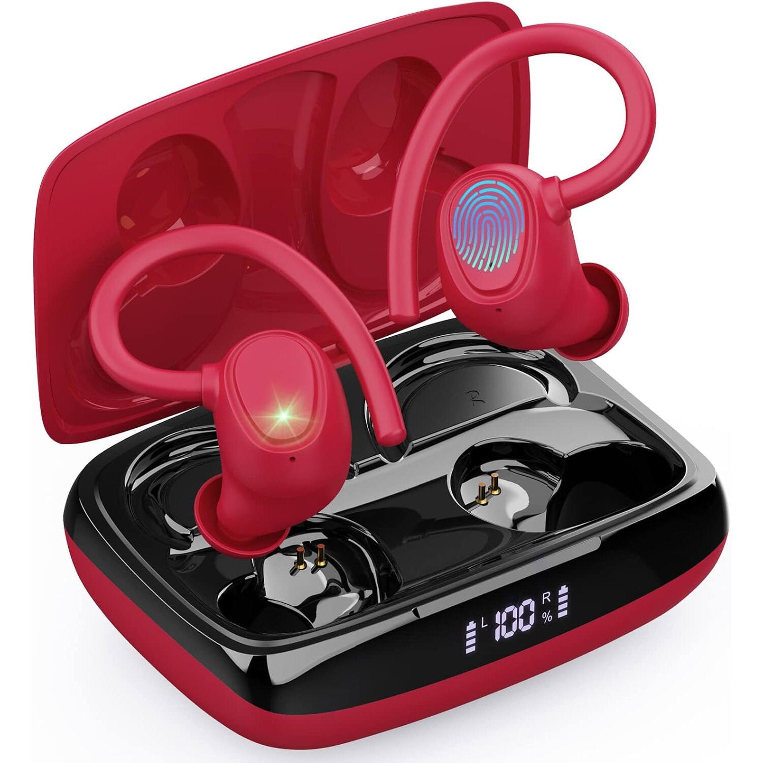 Casti fara fir, Bluetooth 5.1, USB-C, Rosu - eMAG.ro