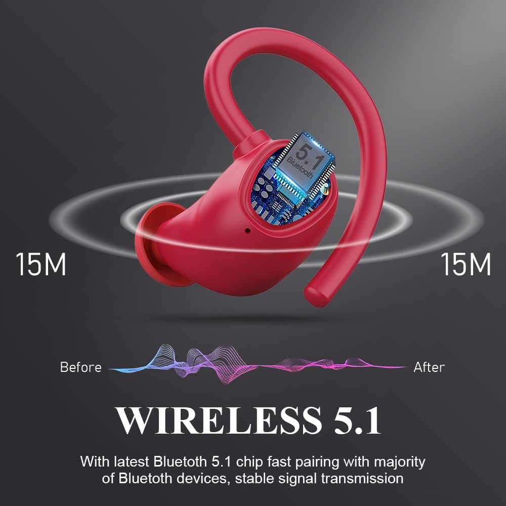 Casti fara fir, Bluetooth 5.1, USB-C, Rosu - eMAG.ro