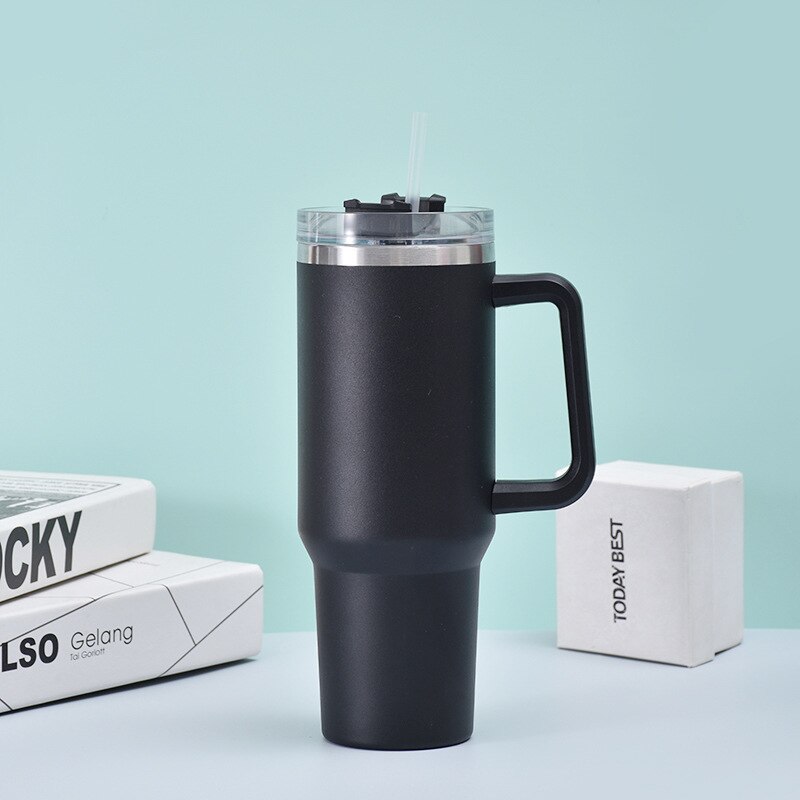 Cana termos cu maner si pai, Amrhaw, cu capac To Go, 1.2L, Inox, Negru - eMAG.ro