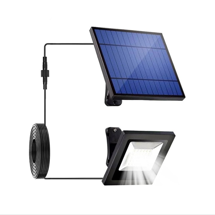Proiector solar Caracas, lumina alba 5500K, IP65, lungime cablu 5M ...