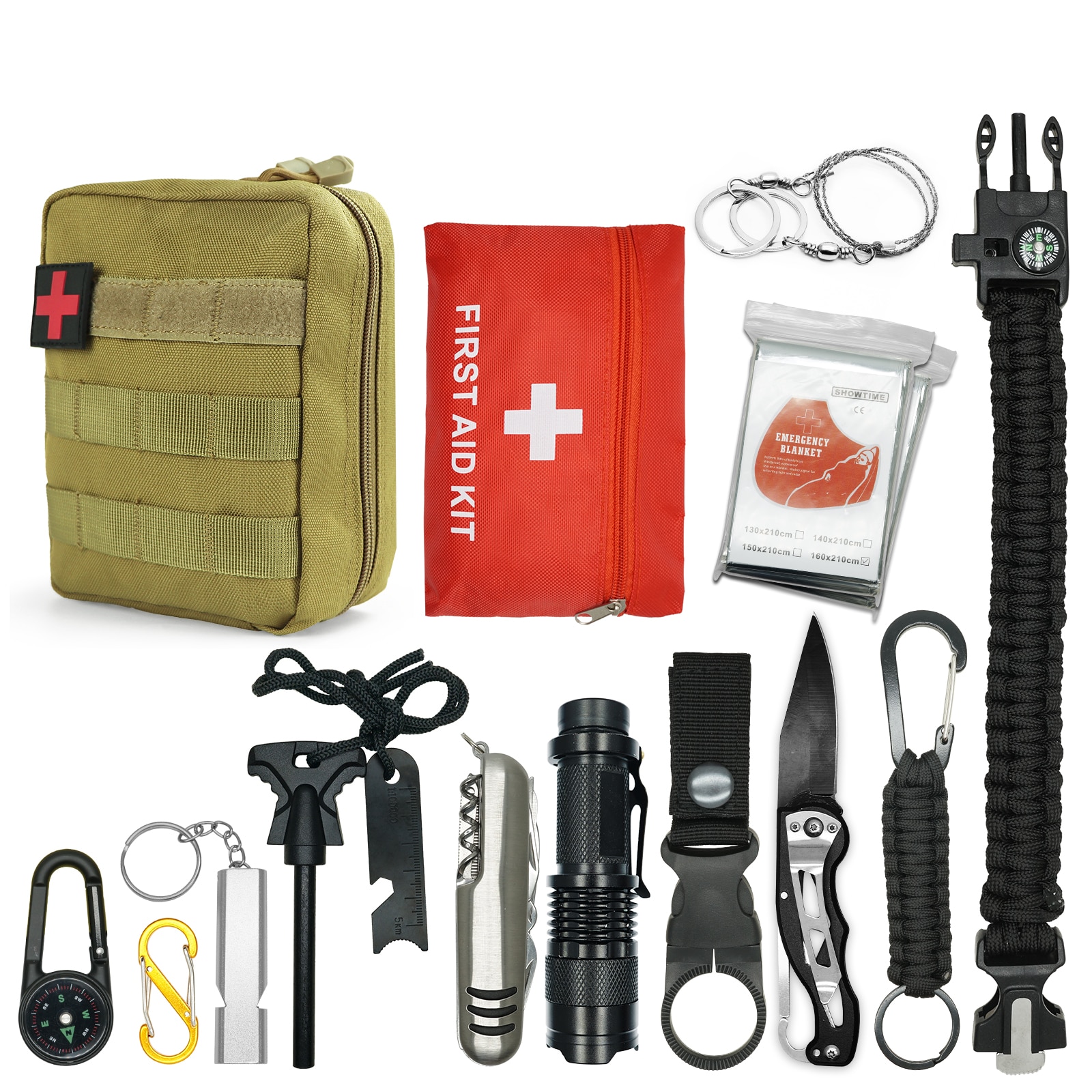 Kit Supravietuire 15 in 1, multifunctional, cu prim ajutor, echipament ...