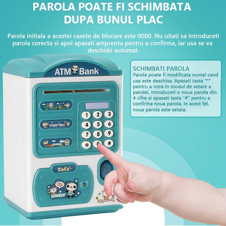 Pusculita interactiva copii, safe bank, cu functie ATM, Cu parola ...