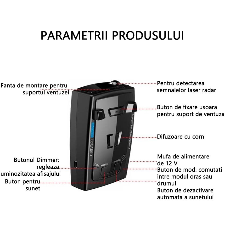 Detector de radar, 16 benzi, Detectie laser 360 grade X K KA ...