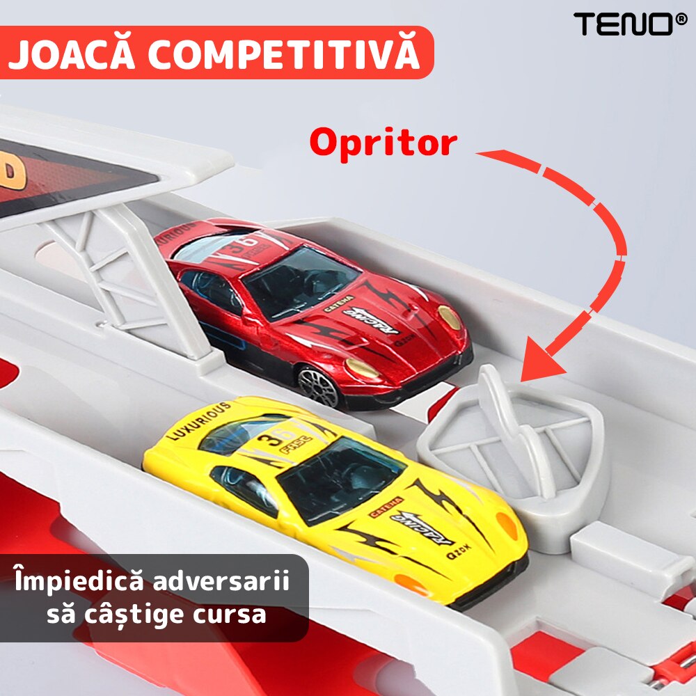 Set Camion Trailer de Jucarie pentru Transport Masinute de Curse Teno ...