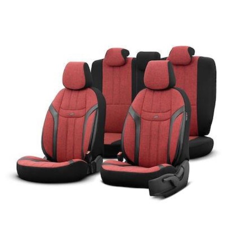 Set 11 huse scaun auto, Otom, Piele, Rosu/Negru - eMAG.ro