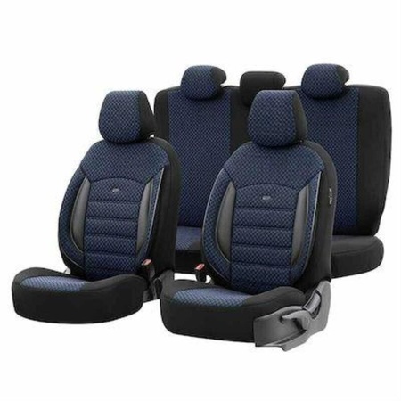 Set 11 huse scaun auto, Otom, Bumbac, Negru/Albastru - eMAG.ro