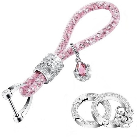 Breloc cu pandantiv si inel cu strasuri, pentru chei si genti, Roz ...