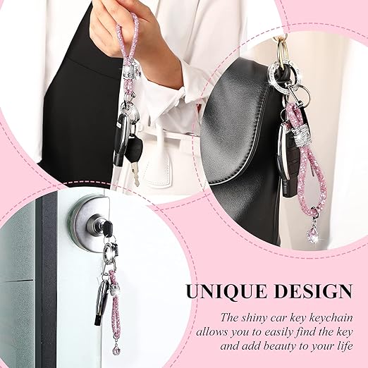 Breloc cu pandantiv si inel cu strasuri, pentru chei si genti, Roz ...