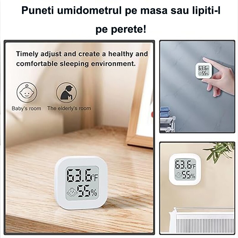 Mini Termometru de interior, LCD cu higrometru, indicator comfort ...