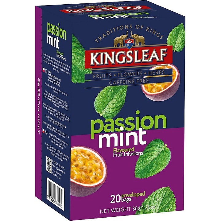 Ceai, Infuzie de fructe, Kingsleaf, Passion Mint, 20 plicuri, 36 g ...