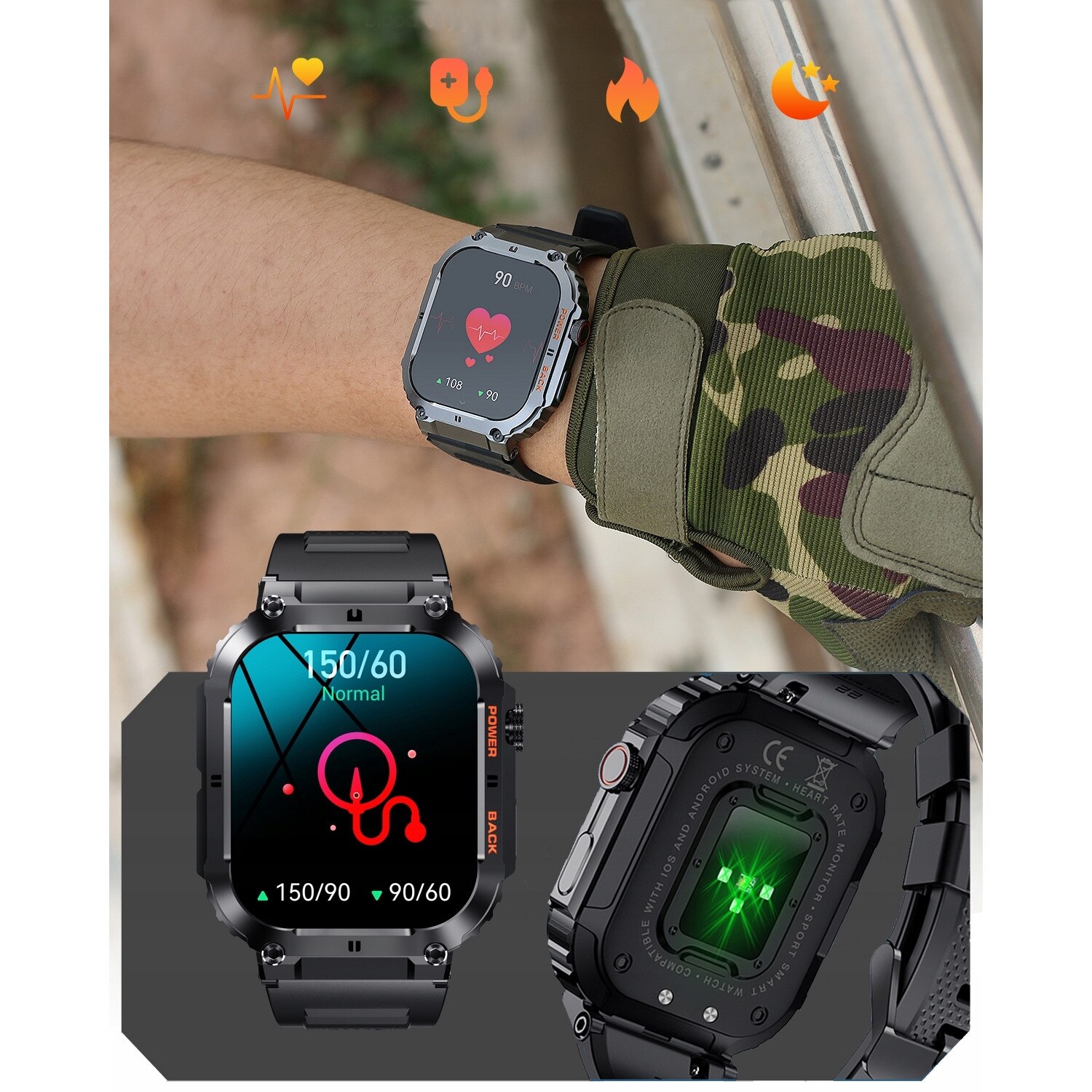 Ceas Smartwatch Barbati, Aries Watches, FULL Touch Display 320x386 px ...