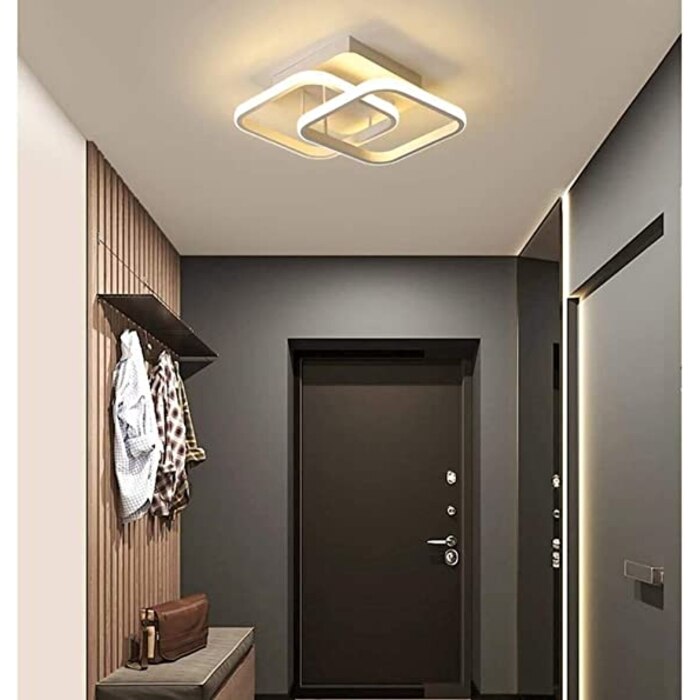 Lustra LED, moderna Laleluli alba, lumina alba rece, model doua patrate ...