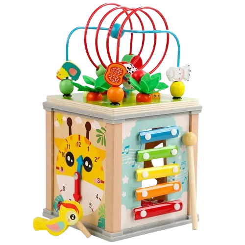 Centru din lemn educativ Montessori, Cub activitati bebelusi 7 in 1 ...