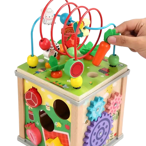 Centru din lemn educativ Montessori, Cub activitati bebelusi 7 in 1 ...