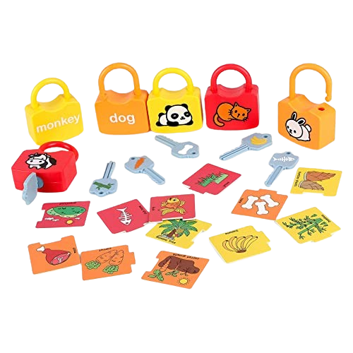 Set de 6 Lacate, 6 chei, cartonase de asociere cu imagini diverse ...