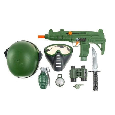 Set de armata cu 8 accesorii, pusca, casca, binoclu, masca de gaze ...