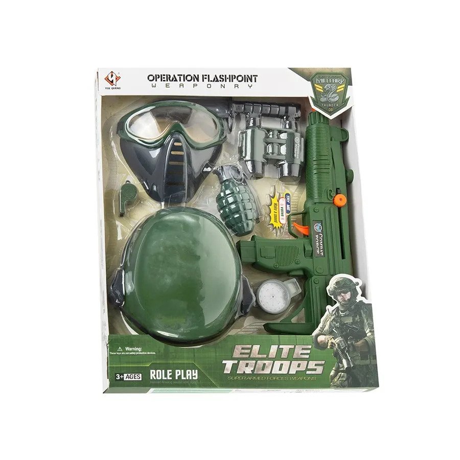 Set de armata cu 8 accesorii, pusca, casca, binoclu, masca de gaze ...