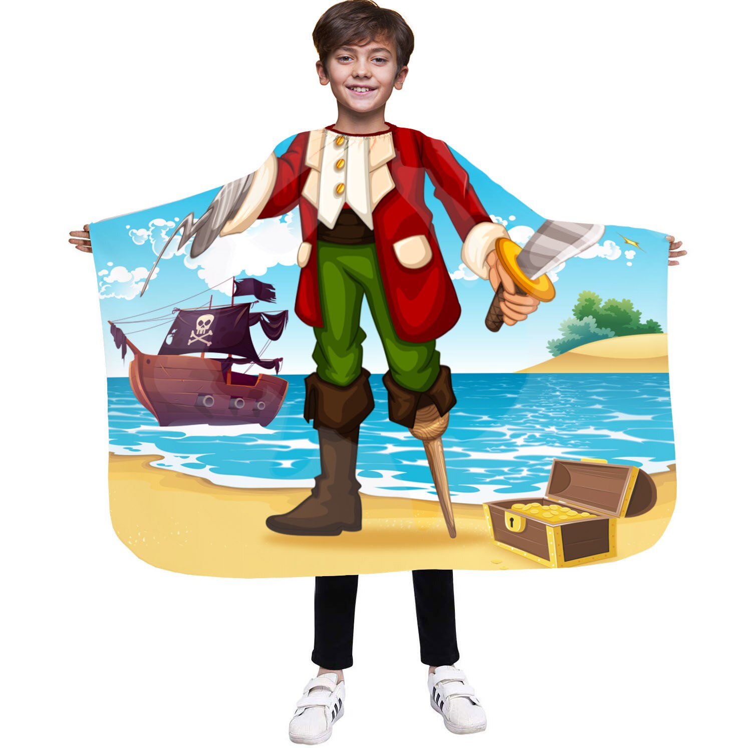 Pelerina tuns pentru copii, 85x110 cm, Full-print, Pirat - eMAG.ro