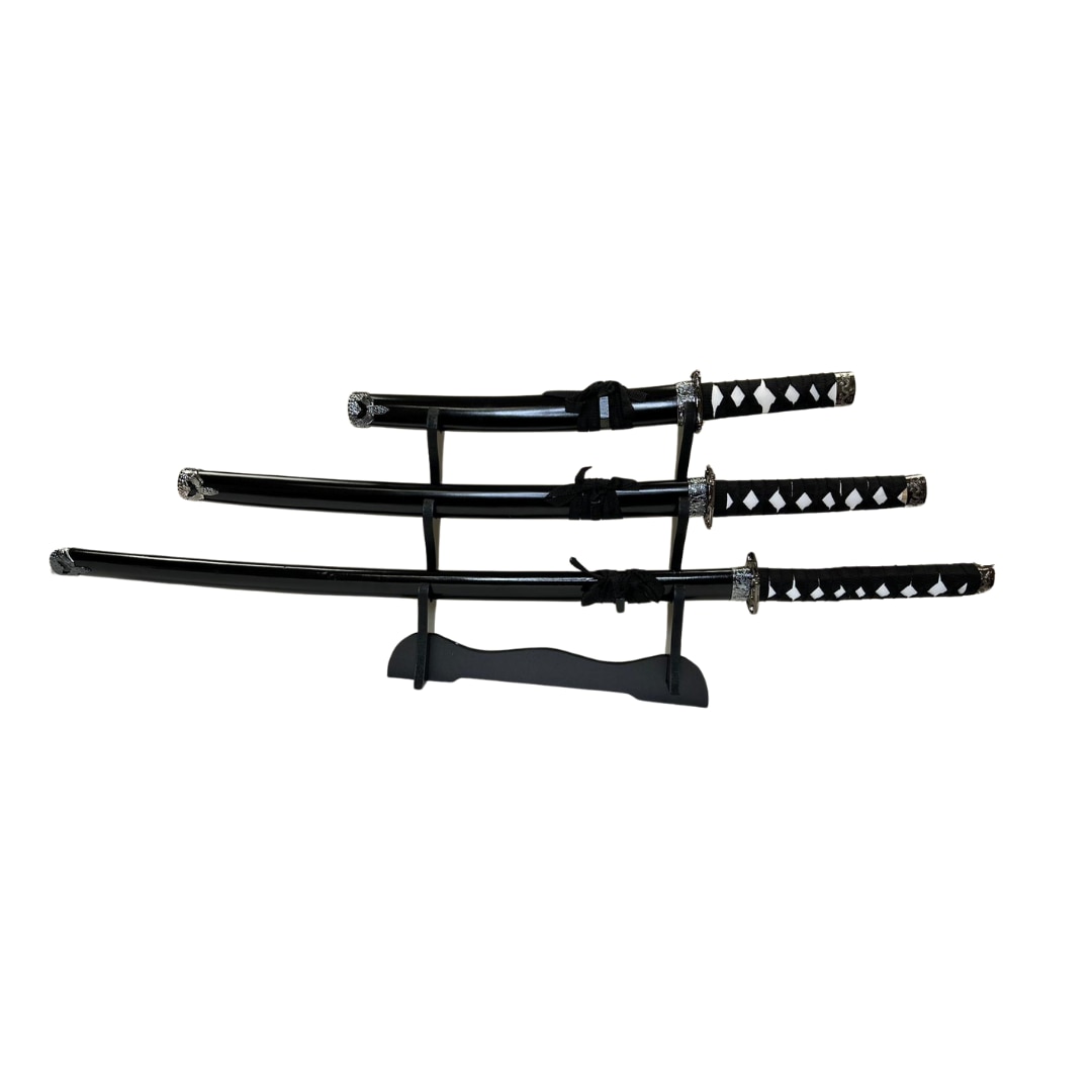 Set 3 Sabii katane Ninja Panoplie, otel, suport inclus, diferite ...