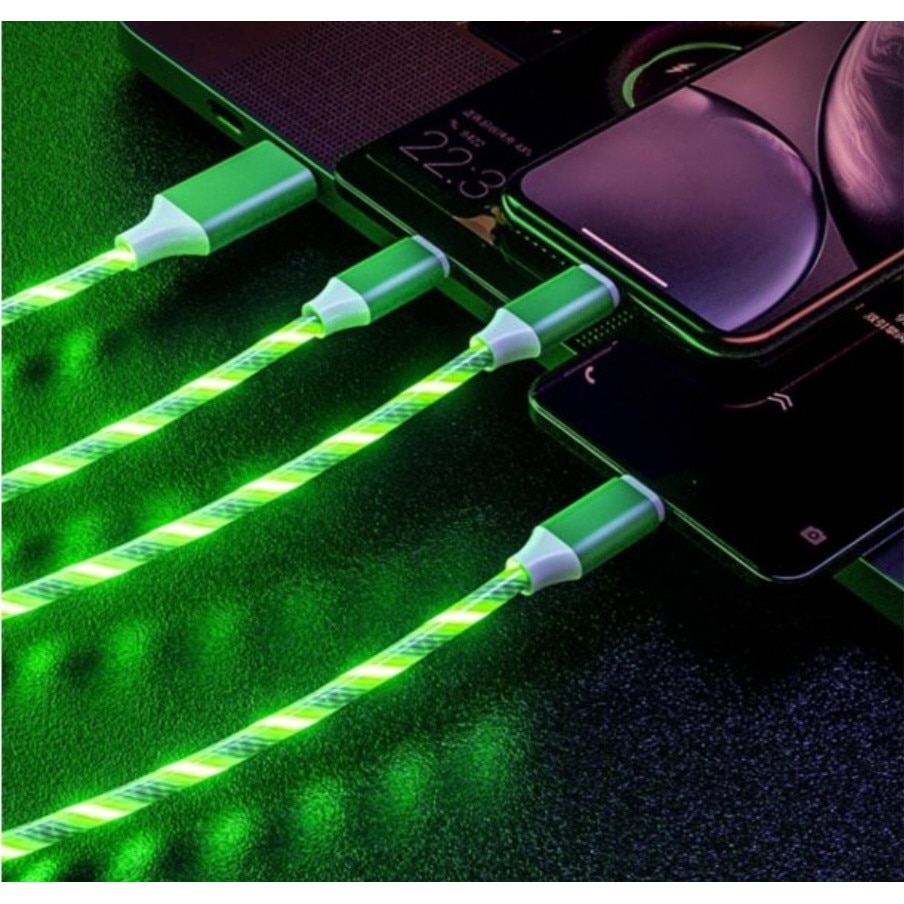 Cablu de incarcare 3 x 1, cu lumina verde, 1, 2 m - eMAG.ro