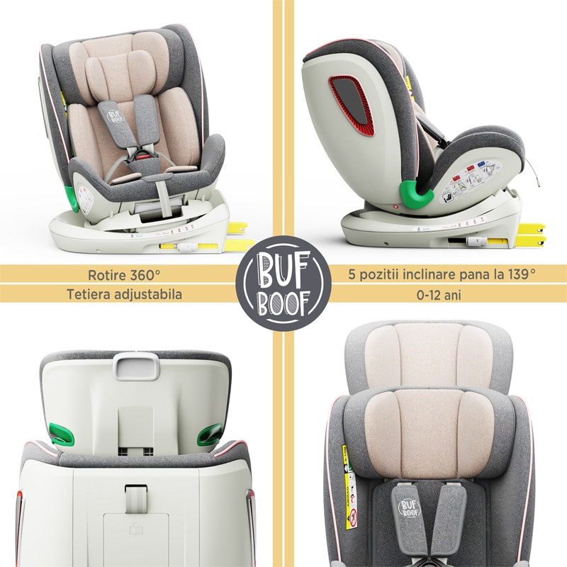 Scaun auto Platinum Deluxe i-Size Buf Boof cu isofix rotativ 360 grade ...