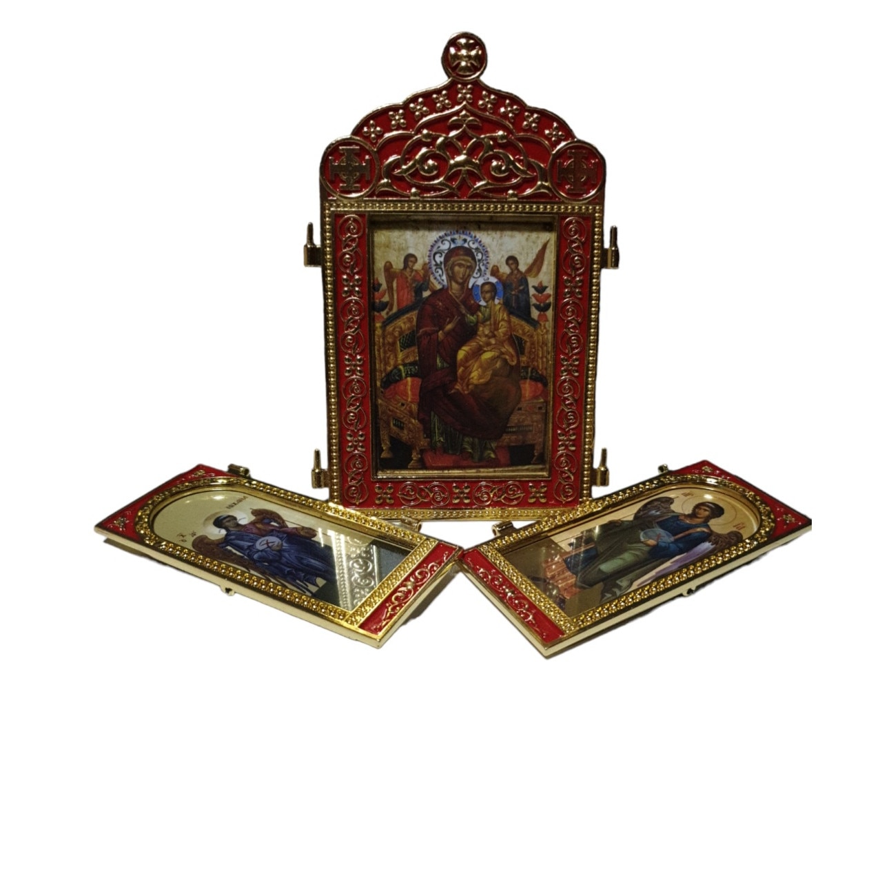 Icoana triptic metal aurit si email - Maica Domnului 14x18cm - eMAG.ro