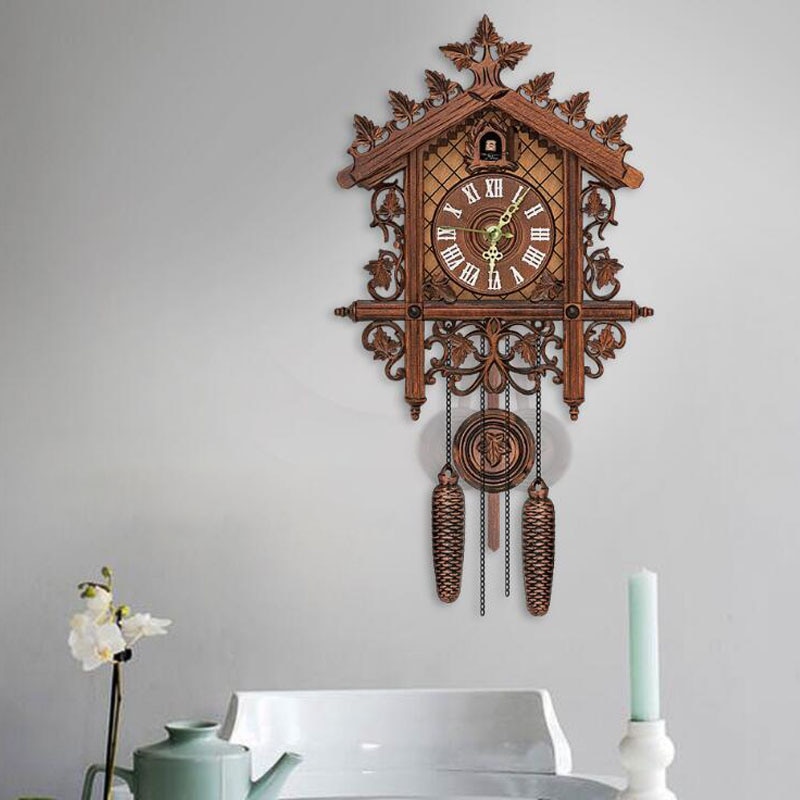 Ceas decorativ cu cuc, Llwl, Lemn, 19x24.2x5.5 cm, Maro - eMAG.ro