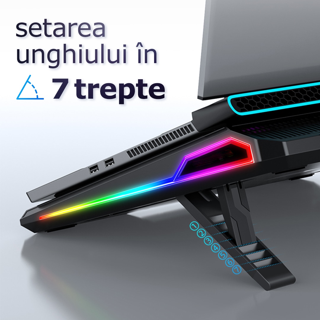 Cooler Laptop BEYONDIX™, RGB Light, 2 Ventilatoare, 2x USB, Mod ...