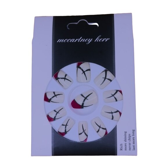 Set 12 unghii false McCartney Kerr, alb, rosu si negru - eMAG.ro