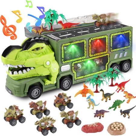 Set jucarii camion cu dinozauri 21 in 1, WALALLA, ABS, 3-7 ani+, Multicolor - eMAG.ro