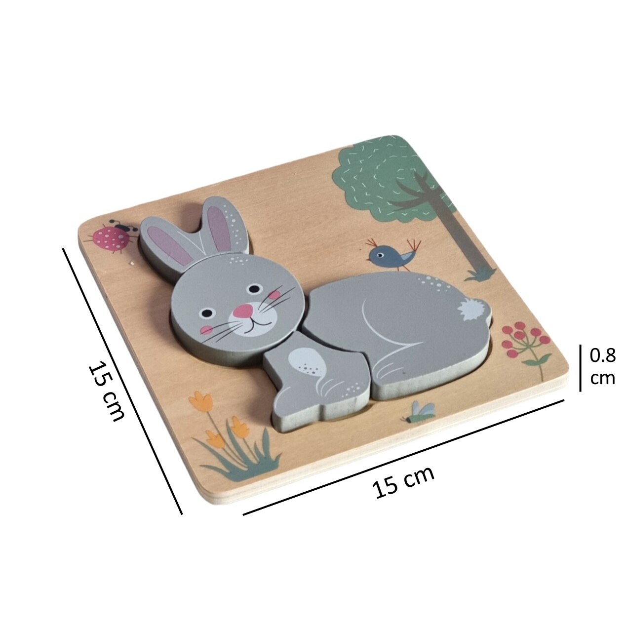 Puzzle 3D incastru din lemn, 5 piese, model Iepure, 3 ani + - eMAG.ro