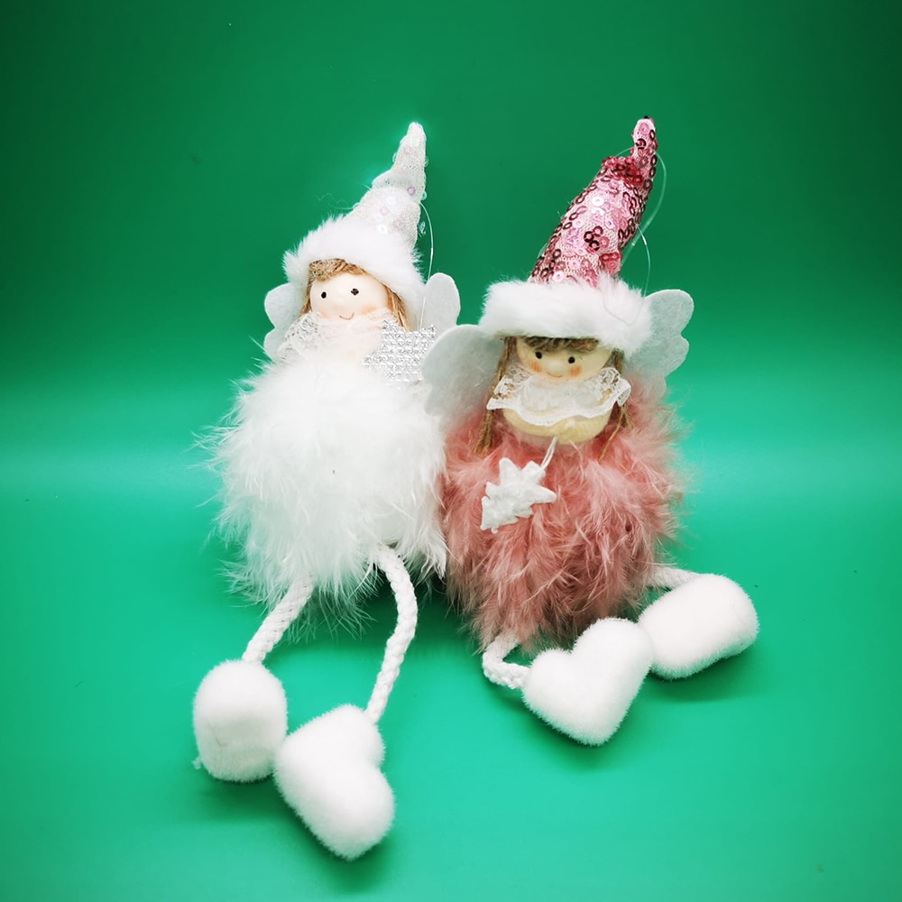 Set 2 Decoratiuni de Craciun din puf si material textil, Ingerasi cu ...