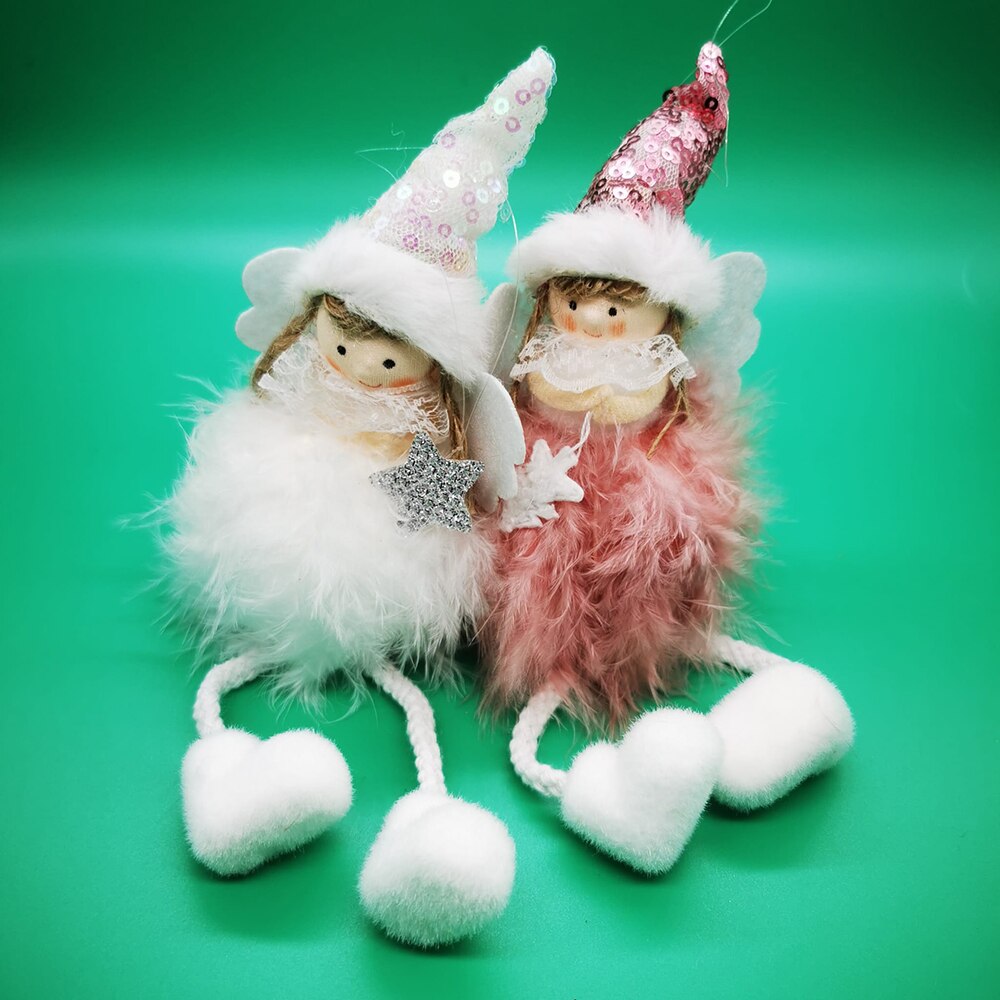 Set 2 Decoratiuni de Craciun din puf si material textil, Ingerasi cu ...