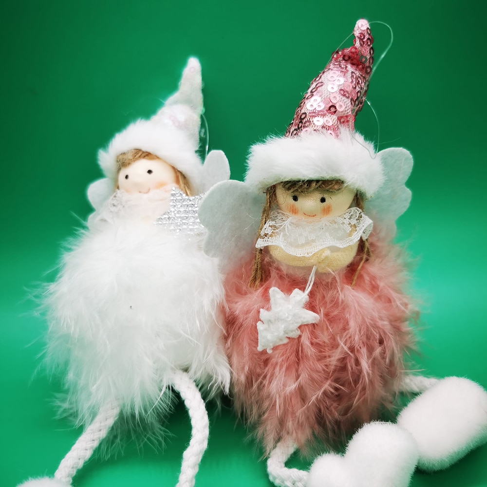 Set 2 Decoratiuni de Craciun din puf si material textil, Ingerasi cu ...