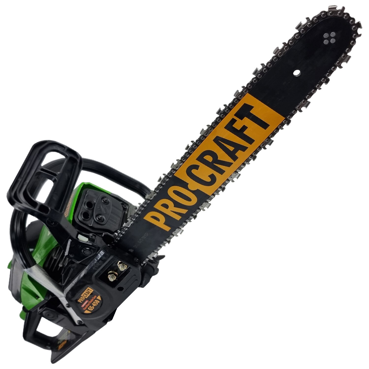 Бензинов трион ProCraft GS450, 7HP, 2 ножа, 2 вериги, маслен пакет, резервна свещ, метален ...