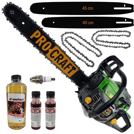 Бензинов трион ProCraft GS450, 7HP, 2 ножа, 2 вериги, маслен пакет ...