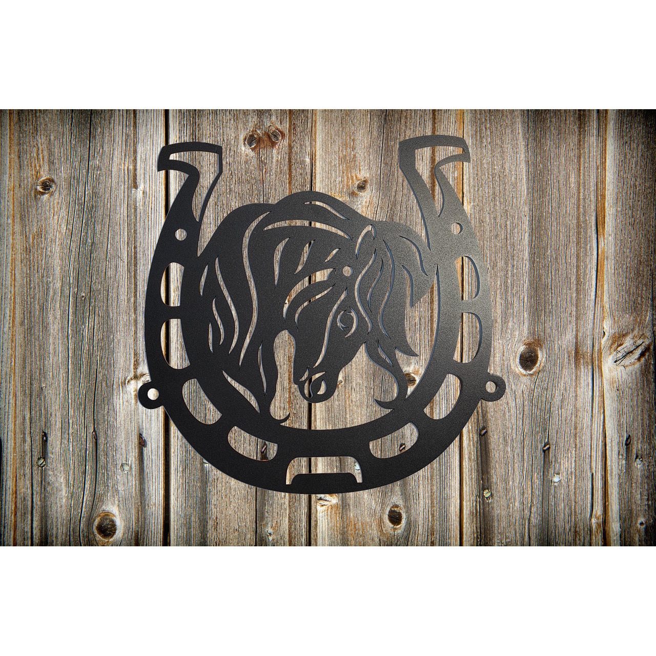 Decor perete, Cal cu potcoava, metal, negru mat, 350x350x1.5 mm - eMAG.ro