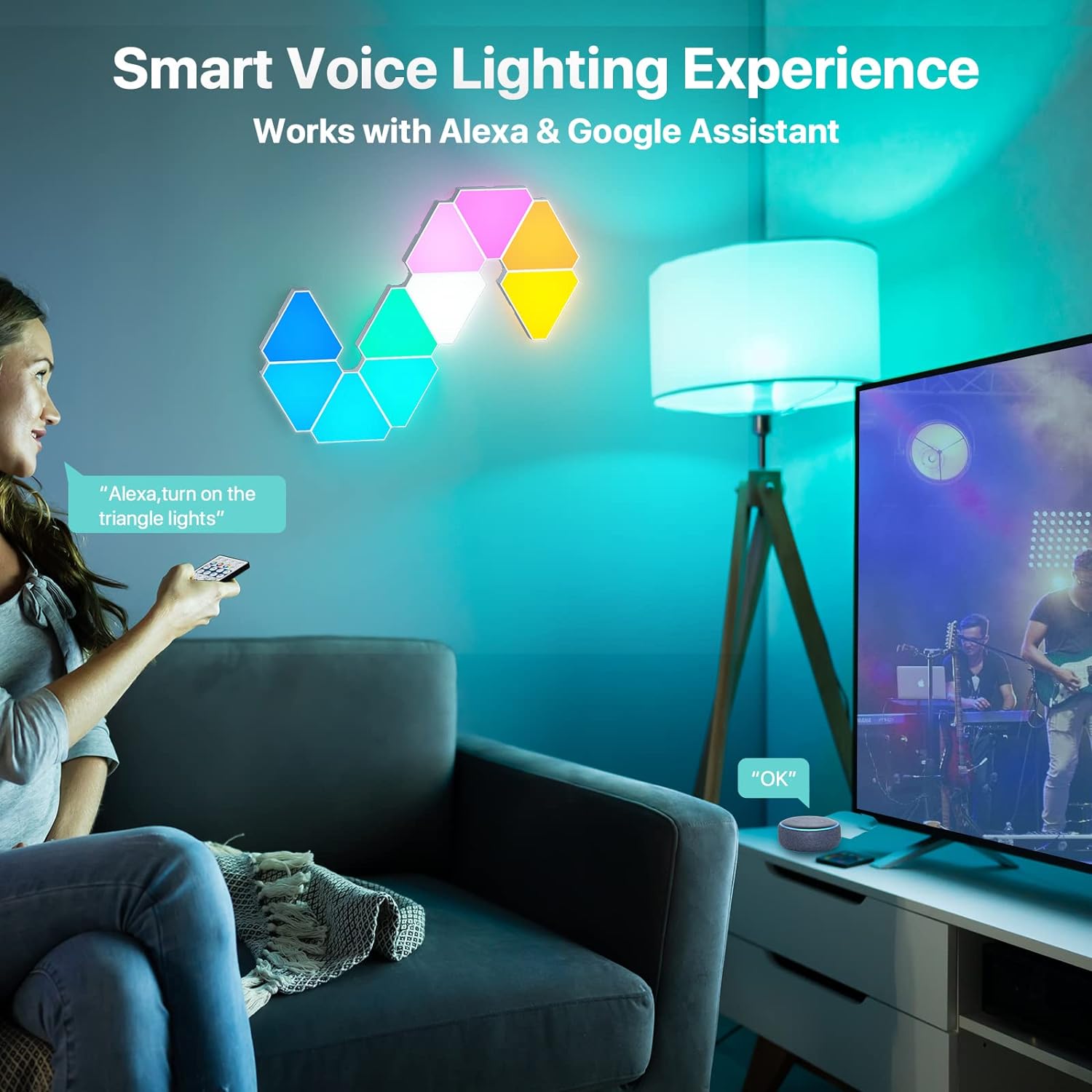 Kit panouri luminoase LED, Solutter Extenso, 10 panouri triunghi, RGBIC ...