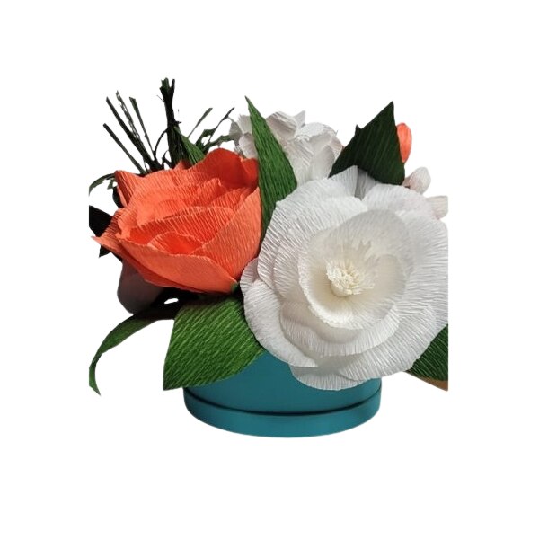 Aranjament handmade cu flori de hartie creponata Amma Design, cutie ...