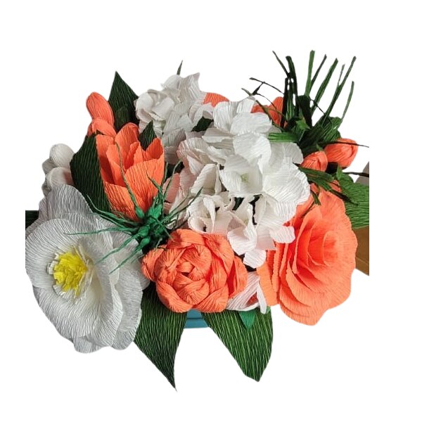 Aranjament handmade cu flori de hartie creponata Amma Design, cutie ...